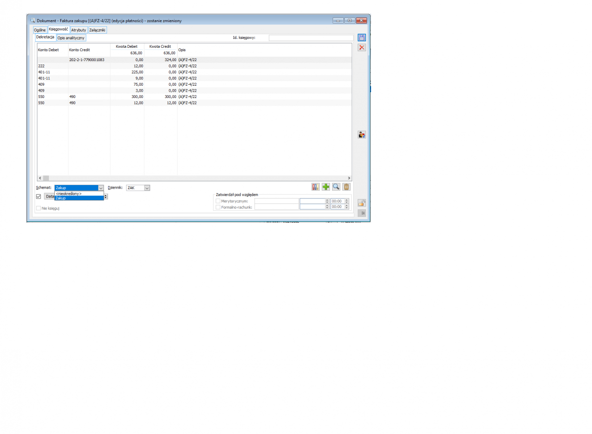 Konfiguracja jednego schematu księgowego do kosztów i zakupu paliwa ...
